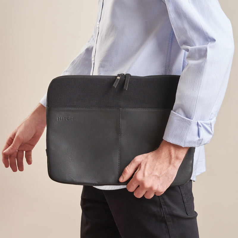 Premium Leather Laptop Sleeve - Black